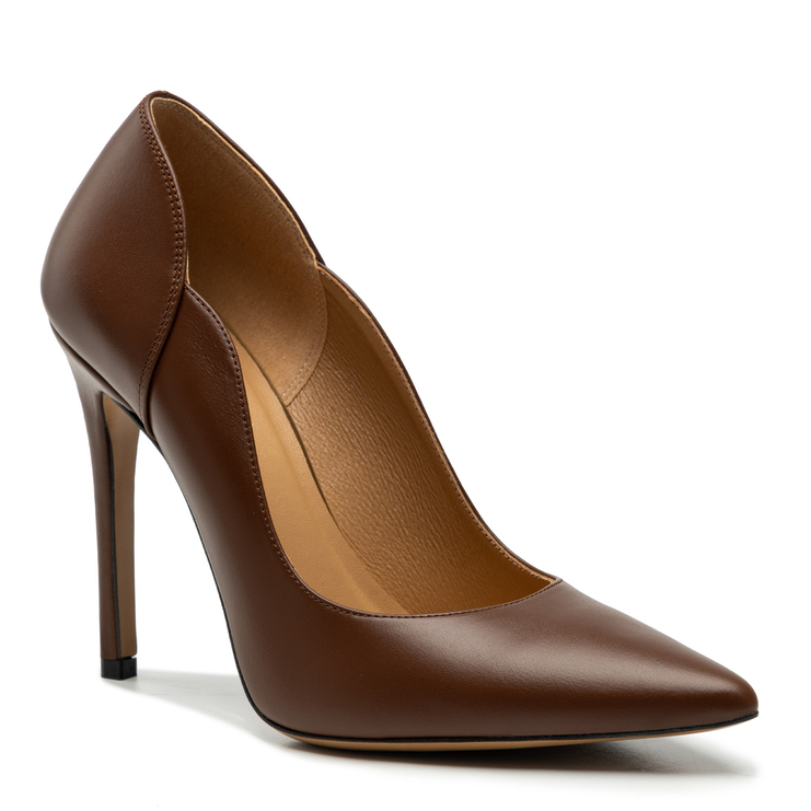 Brązowe szpilki damskie skórzane | R.Polański